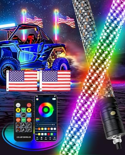 Amazon.com: GOOACC 2PCS 3FT LED Whip Light Spiral RGB Chasing Lighted ...