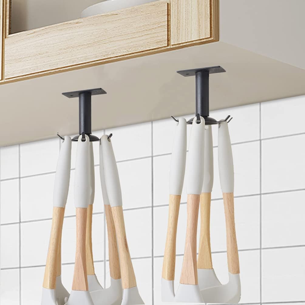 Amazon.com: 2 Pcs Under Cabinet Metal Utensil Hanger with 6 Rotatable ...