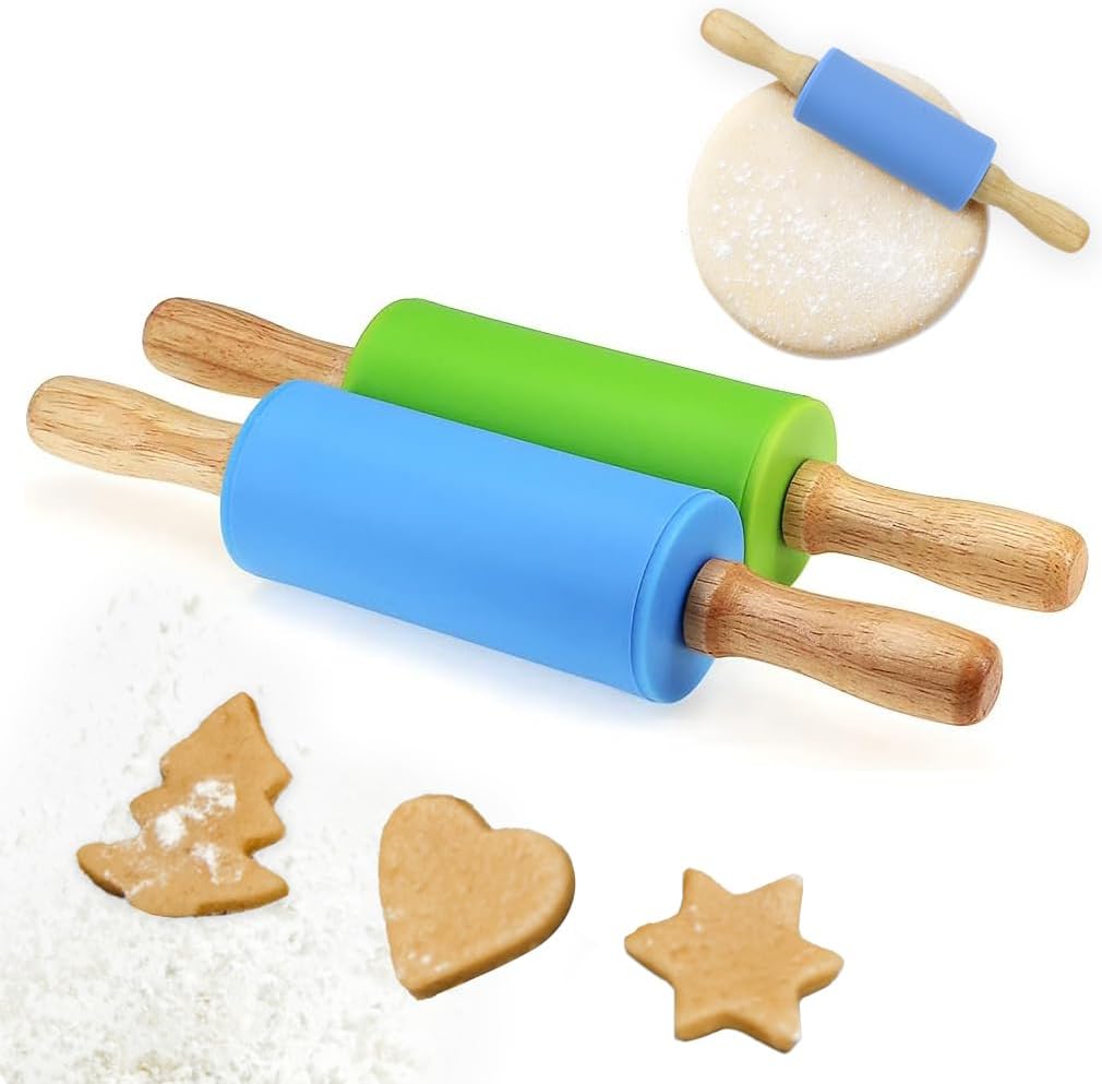 Mini Rolling Pin, Kids Rolling Pins Wooden Handle Non-Stick Silicone ...
