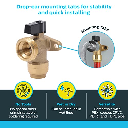 SharkBite 1/2 Inch x 3/4 Inch MHT Washing Machine Angle Valve, Push To ...