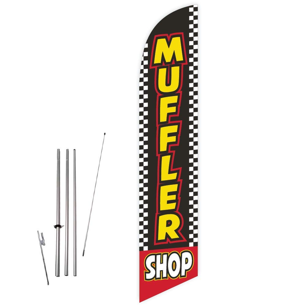 Amazon.com : Muffler Shop (Black/Yellow) Feather Flag with Complete ...