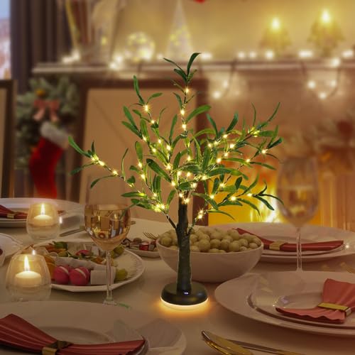 GOESWELL 60 LED Artificial Lighted Tabletop Olive Tree with Realistic ...