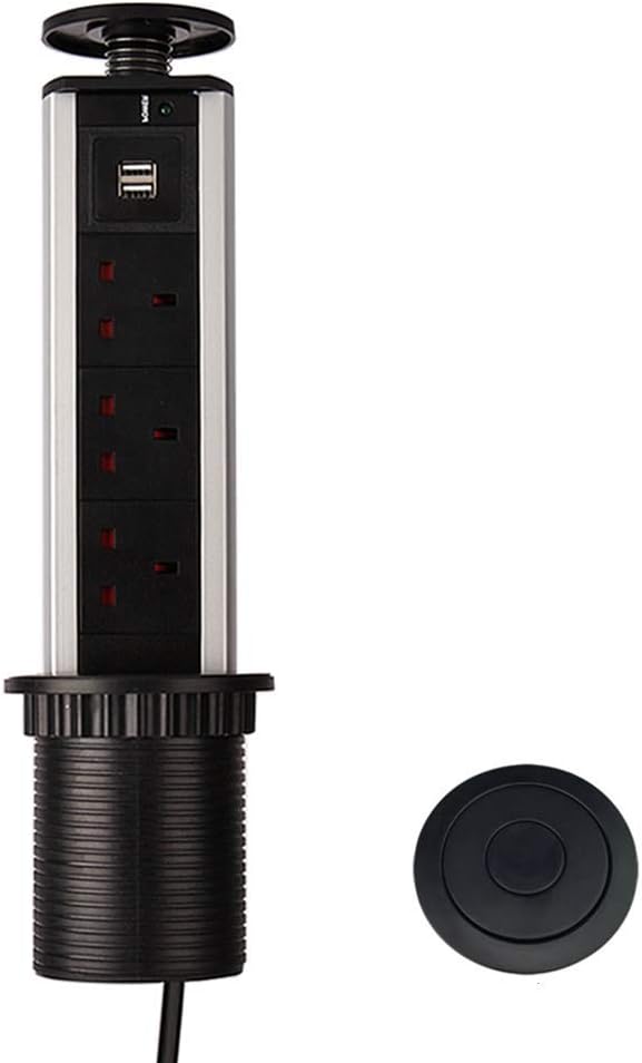 Pull Pop Up Electrical Plug Socket with USB for Kitchen Worktops (Black ...