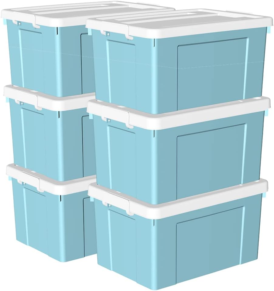 Cetomo 90L*6 Storage Boxes, Plastic Storage Box with Lids, Organizing Container with Secure ...