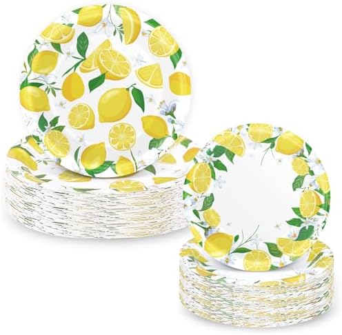 Amazon.com: AnyDesign Paper Plates - 40pcs, Lemon Pattern, 9" & 7" Size ...