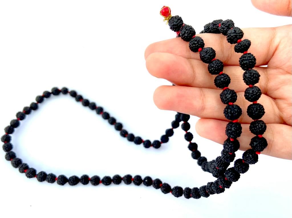 HONODIX® Original Rudraksha Panchmukhi Mala (Black, 6.5mm) for Wearing ...