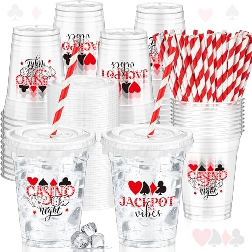Amazon.com: Yaomiao 50 Pcs Casino Theme Cups 12 oz Poker Cups Casino ...