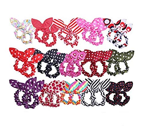 20 Pcs Cute Girls Rabbit Ear Elastic Hair Ties Bands Ropes Ponytail ...
