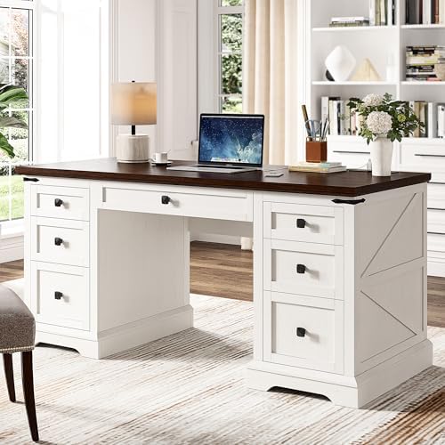 Amazon.com: Itaar Farmhouse 55" Executive Desk, Computer Desk with ...