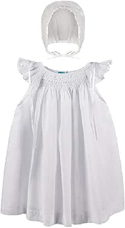 Amazon.com: SUMA Baby Girls White Cotton Smocked Dress (Dress, Bonnet ...