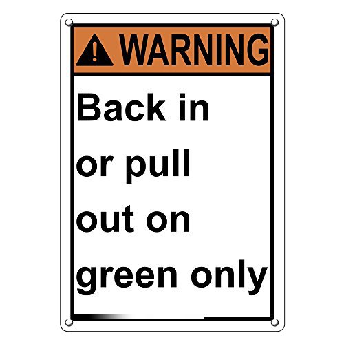 Weatherproof Plastic Vertical ANSI Warning Back in Or Pull Out On Green ...