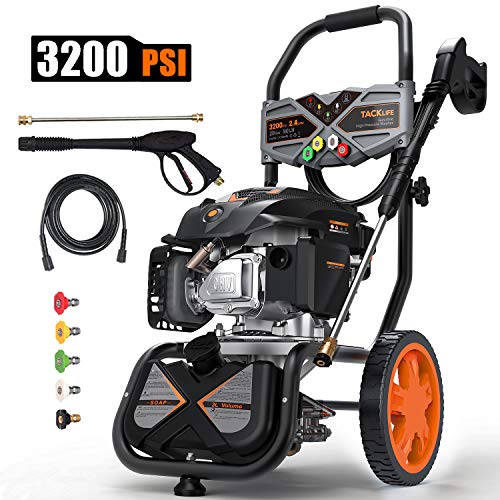TACKLIFE 3200PSI Gas Pressure Washer, 2.4GPM 6.5HP Power Washer with 5 ...