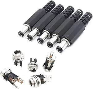 Lagogia 5.5mm x 2.5mm Male DC Power Plug Solder Power Socket Connector and Screw Lock Female ...
