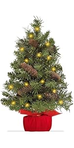 Amazon.com: 2 Pack 24 Inch Tabletop Small Christmas Trees with Lights ...