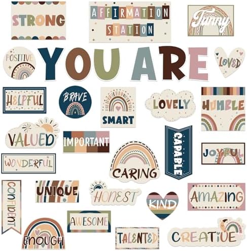Amazon.com: Boho Affirmation Station Bulletin Board Set Positive ...