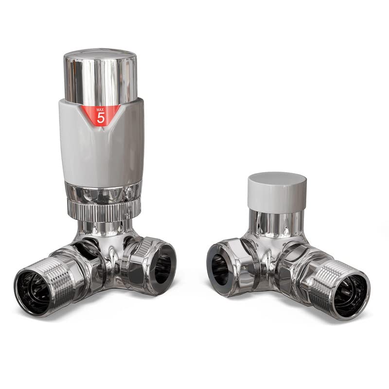 UK Radiators White Thermostatic Radiator Valves and Corner Lockshield ...