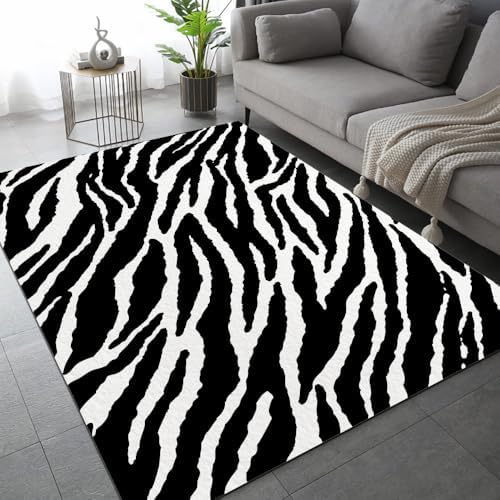 Amazon.com: Abstract Zebra Stripes Area Rug 6x9 Black White Animal Skin ...