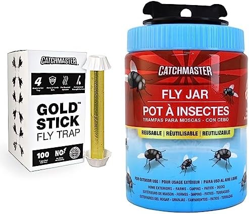 Amazon.com : Catchmaster Fly Trap Bundle, Gold Stick 4-Pack & Outdoor ...