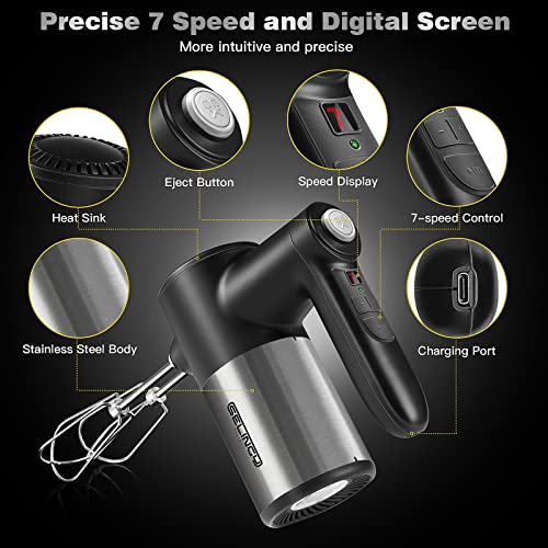 Buy Rechargeable Cordless Hand Mixer Electric - 7 Speed Electric ...