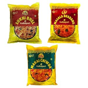 Zele kolhapuri sukhi Bhel,Masala Bhadang, Makai Chivda (3 Packets of ...