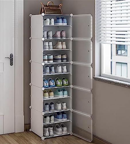 Oumffy Portable Plastic Shoe Rack Organizer with Door, 30 Pairs Shoe ...