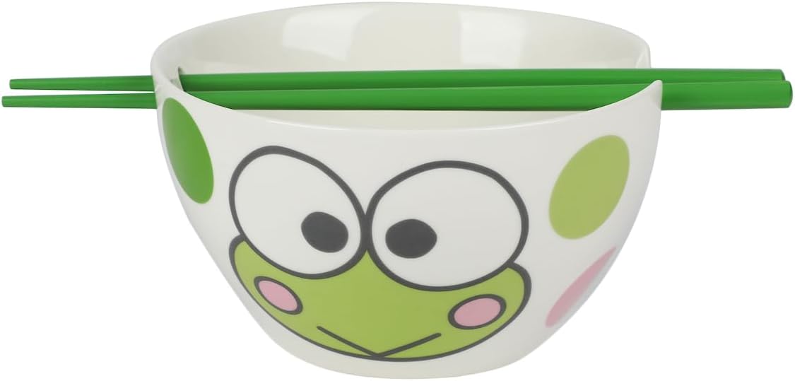 Amazon.com: Bioworld Keroppi Ceramic Ramen Bowl with Green Chopsticks ...
