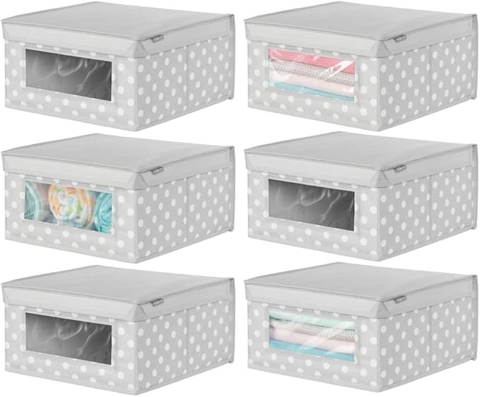 mDesign Set of 6 Soft Storage Box — Medium-Sized Fabric Wardrobe ...