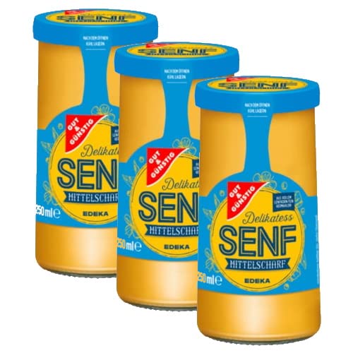 Gut und Günstig Delikatess Senf, mittelscharf, 250ml, 3er Pack : Amazon ...