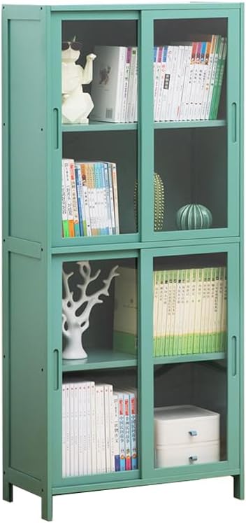 Amazon.com: LITFAD Bamboo Bookcase Sliding Door 23.5 inch Wide Modren ...