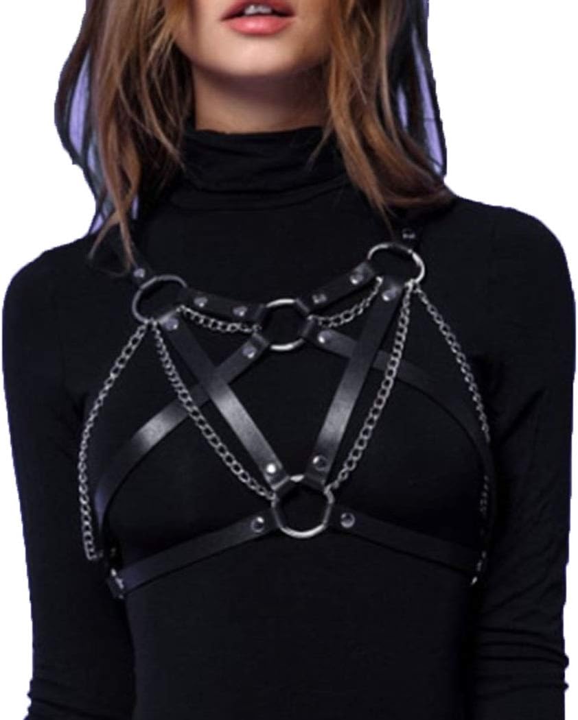 Amazon.com: Zoestar Punk Leather Body Chain Leather Bra Belt Fashion ...