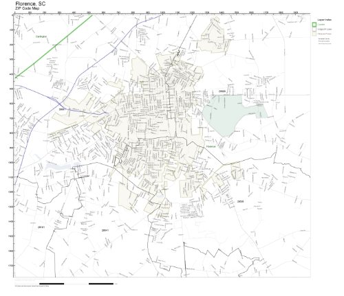 Amazon.com : ZIP Code Wall Map of Florence, SC ZIP Code Map Laminated ...