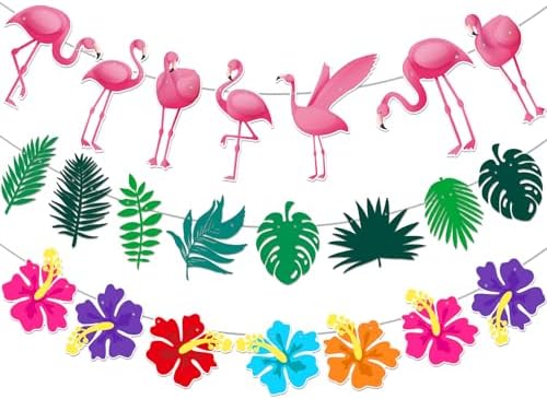 Amazon.com: Flamingo Luau Birthday Banner - Gold Glitter Happy Birthday ...
