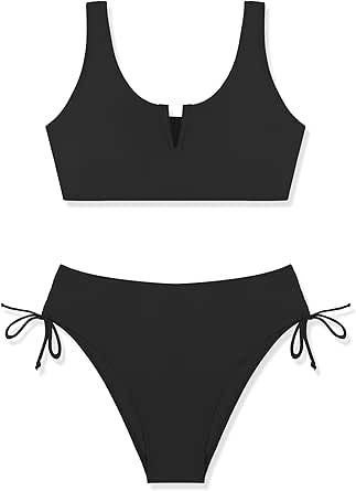 Amazon.com: Glaoly Girls Swimsuit 2 Piece V-Neck Cutout Girls' Swimwear ...