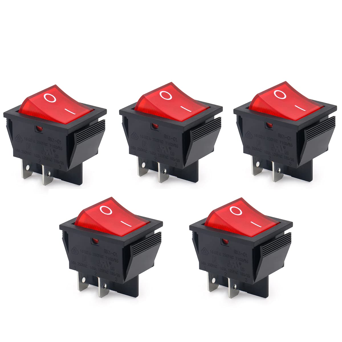 Heschen Rocker Switch ON-OFF DPST 4 Terminals Red Light 16A 250VAC ...