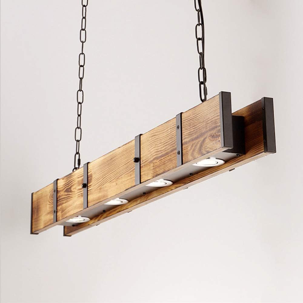 4 Lights Kitchen Island Lighting, Industrial Hanging Light Rustic Wood ...