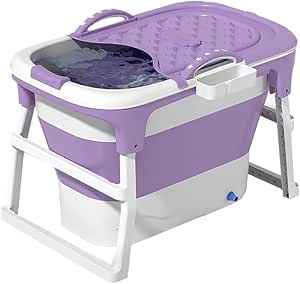 Amazon.co.jp: Aoiwa JP 折り畳み式バスタブ 浴槽 家庭用 収納便利 115x67x75cm 大人 子供用 保温蓋付き 滑り止め コンパクト収納 (パープル, 蓋付 ...