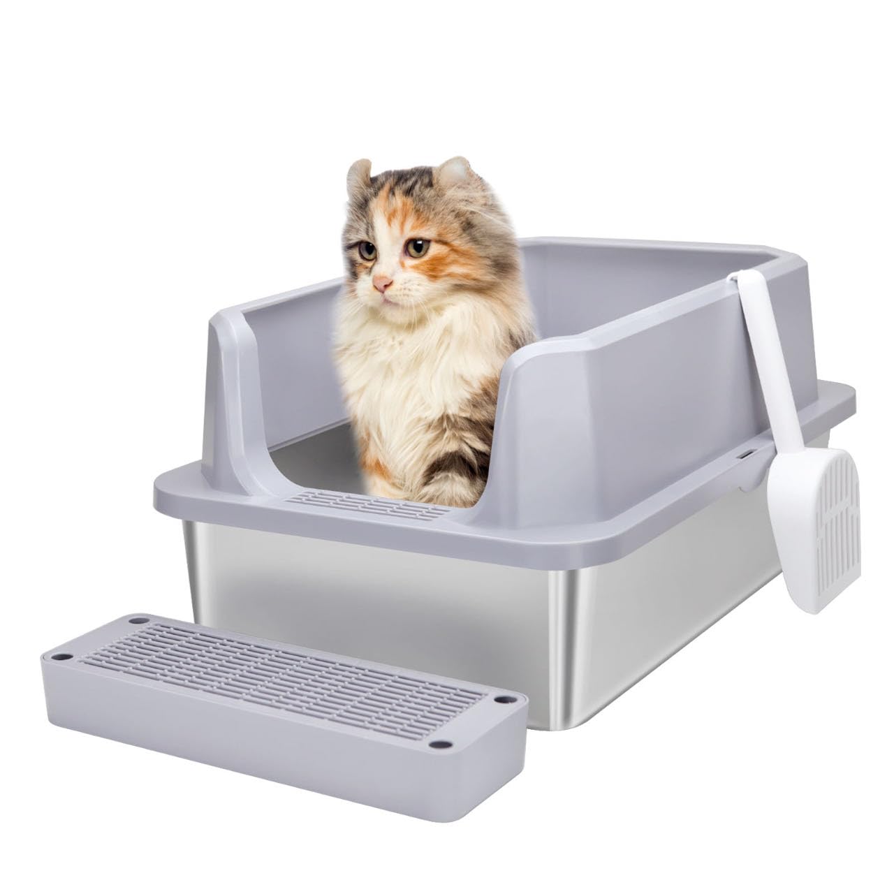 Amazon.com: RIZZARI Stainless Steel Cat Litter Box, Semi-Enclosed ...