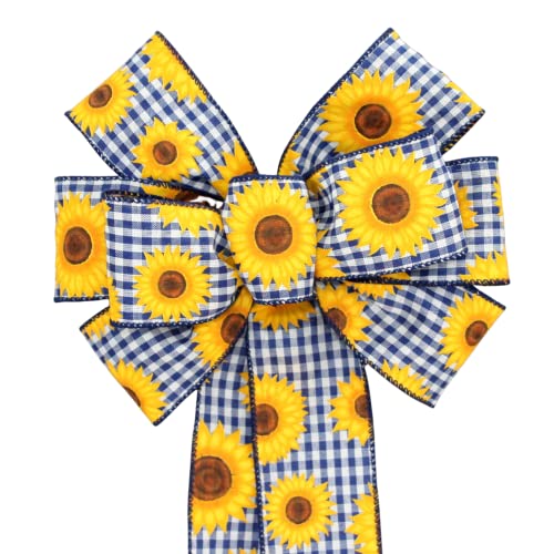 Amazon.com: Blue White Gingham Sunflower Handcrafted Wreath Bow (8 inch ...