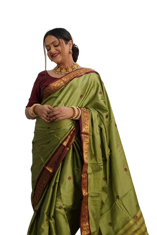 Buy Winklecart Womens Cotton Silk Self Design Mysore Saree with ...