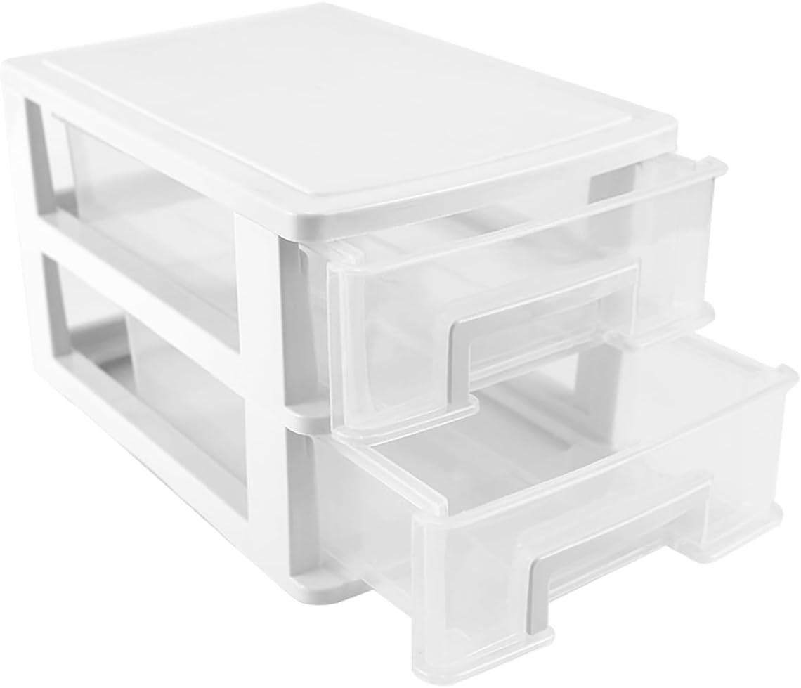 Amazon.com: Plastic Desk Organizer,Desk Storage Box with 2 Drawers ...