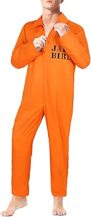 Amazon.com: TEYHUI Men's Jumpsuit Prisoner Costume Orange Prison Inmate ...