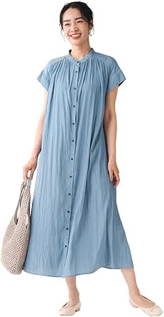 Amazon.co.jp: [ケユカ] KEYUCA プロバンス＆無地ギャザーワンピース (JP, アルファベット, Free Size, サックス（無地）) : ファッション