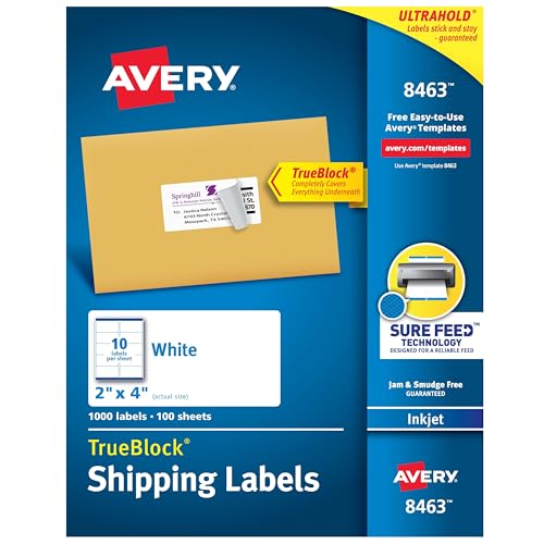 Avery Printable Shipping Labels with Sure Feed, 2" x 4" Customizable ...