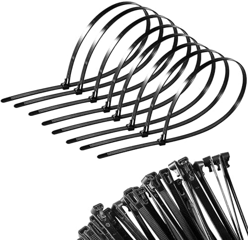 YKUKIZEE 200 Pcs Black Reusable Cable Tie 400 x 8 mm, Heavy Duty ...