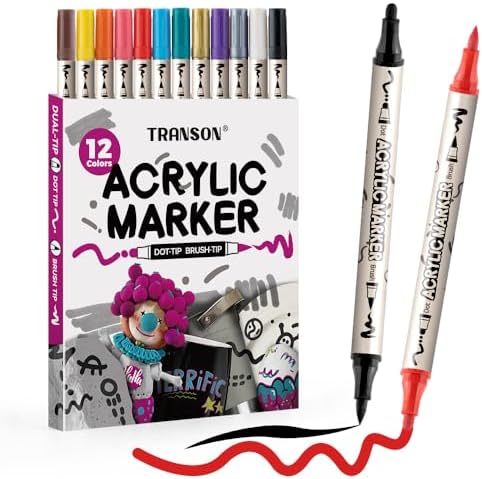 Amazon.com: TRANSON 12 Colors Bold and Brush Dual-tip Acrylic Paint ...