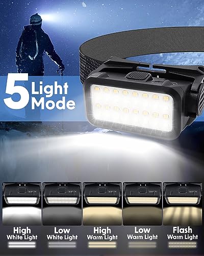 Victoper Running Head Torch, Head Torch Rechargeable 5 Lighting Modes ...