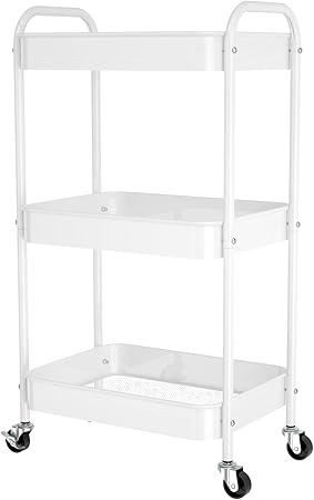PNVXNUS 3 Tier Rolling Metal Storage Carts with Wheels,Multi Functional ...