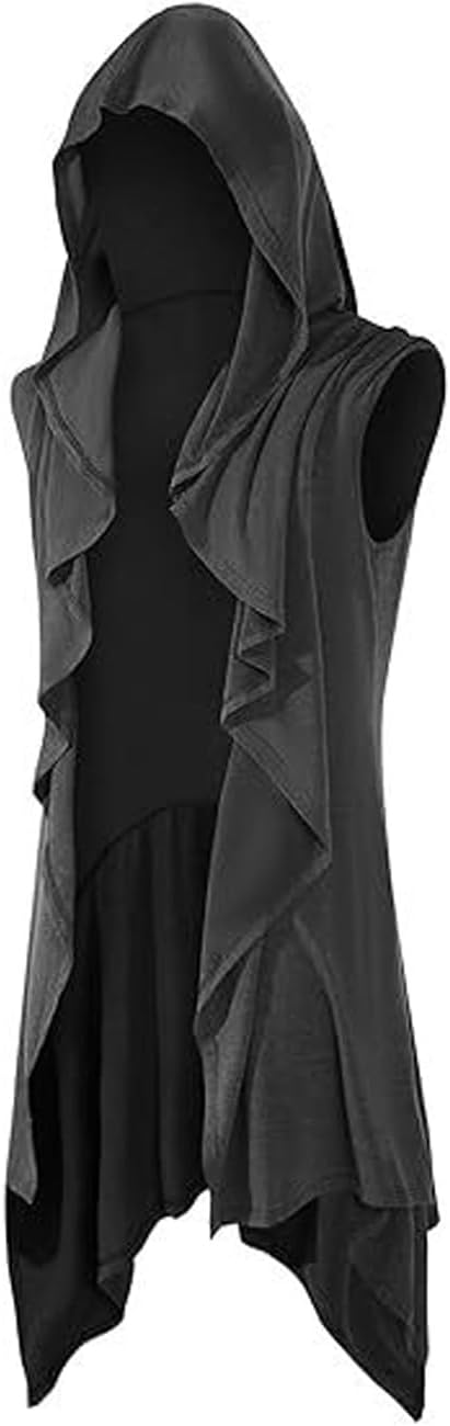 ZNZHKR Men's Hooded Cardigan Ruffle Shawl Collar Open Front Lightweight ...