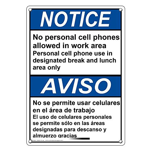 Weatherproof Plastic Vertical ANSI Notice Cell Phone Designated Area ...
