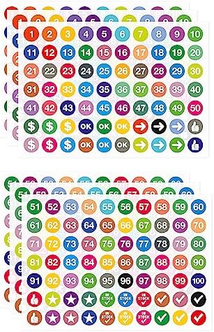 Amazon.com : 800 PCS 1-40 Number Stickers, Polka Dot Water/Oil/Tear ...